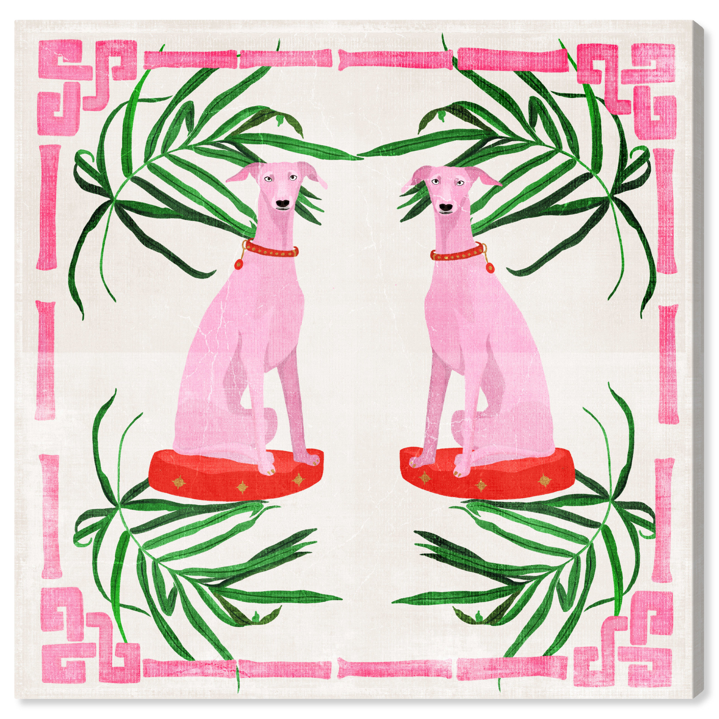 Bungalow Rose Animals Pink Hound Dogs Modern Pink Canvas Wall Art Print ...