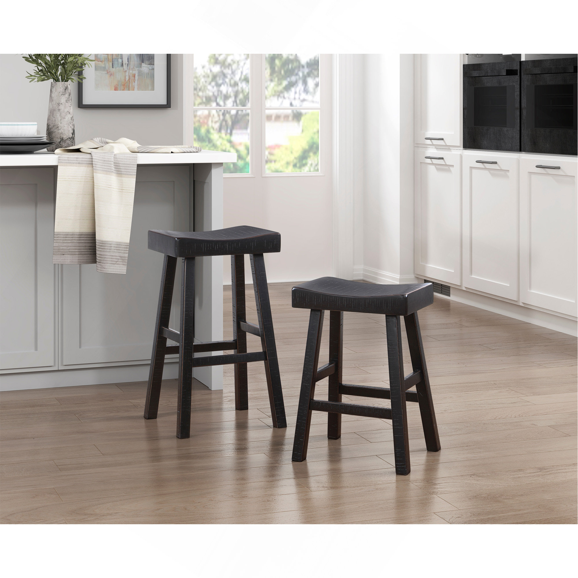 Hokku Designs Transitional Design Bar Stools Set Of 2Pcs, Solid ...