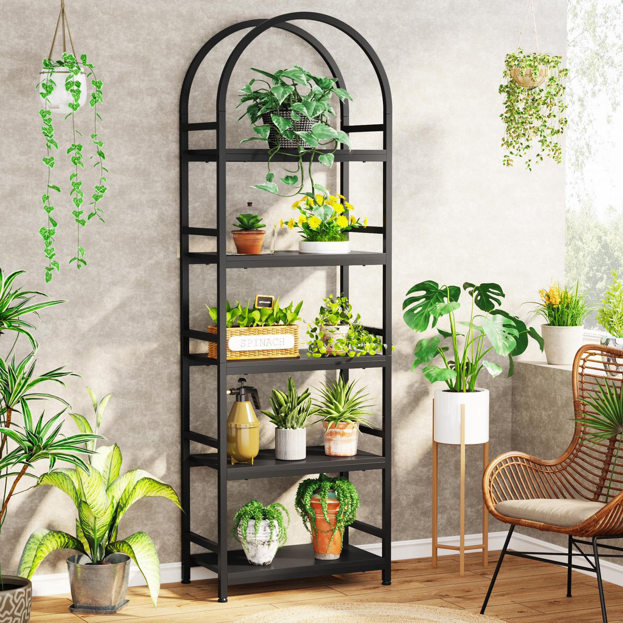 17 Stories 5 Layers Open Industrial Arched Bookcase Storage Rack ...