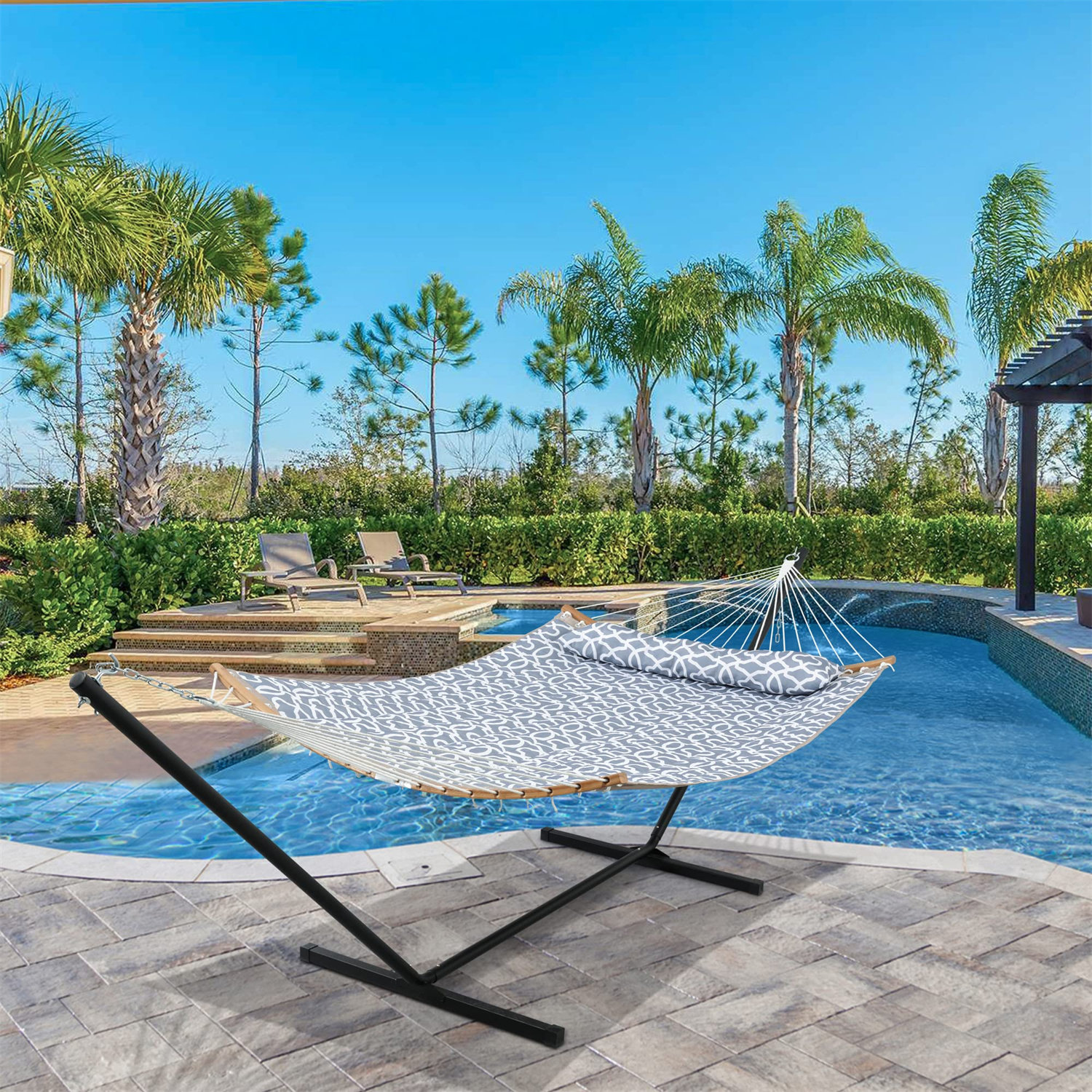 Arlmont & Co. Freestanding Hammock with Frame, Outdoor Double Hammock ...