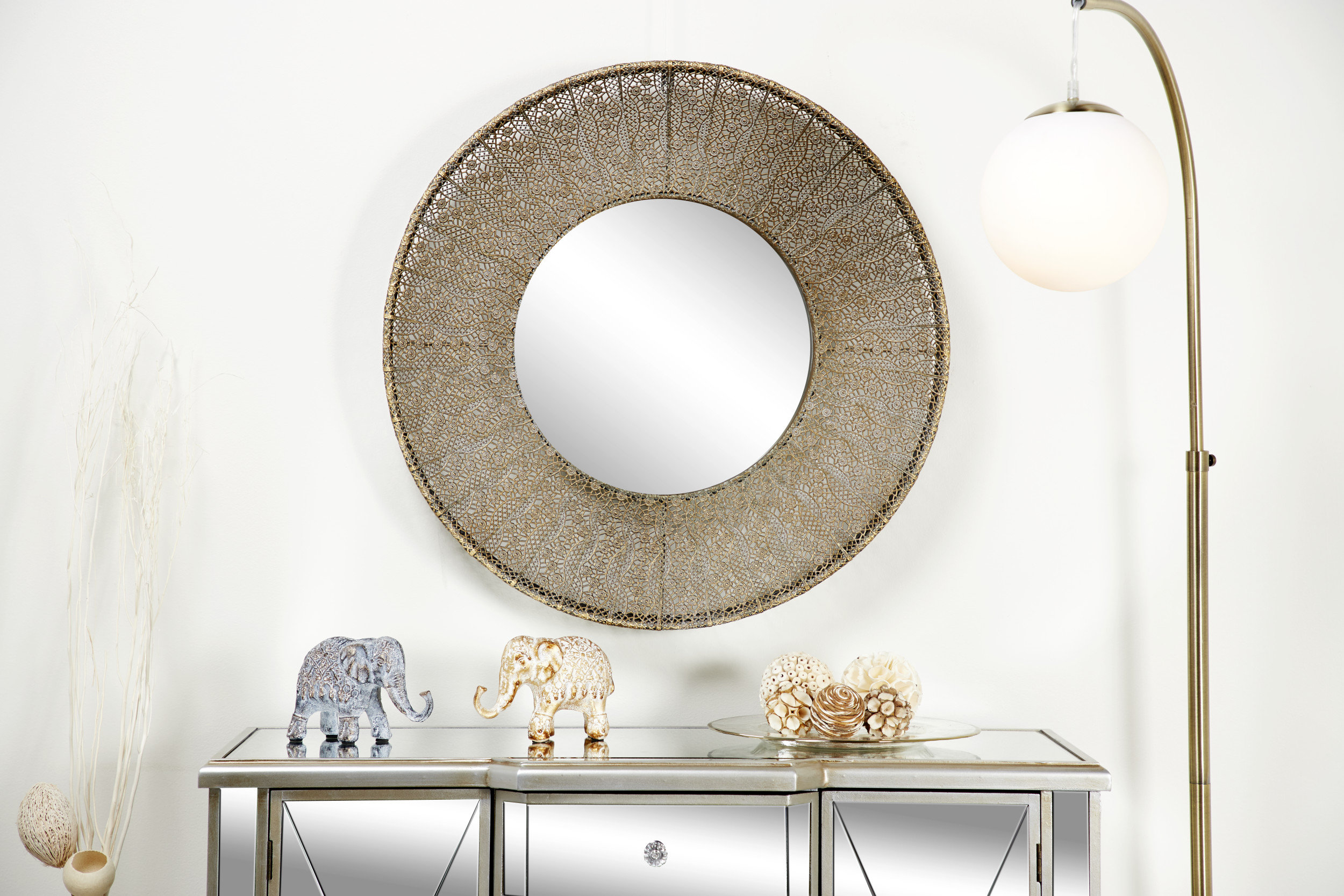 World Menagerie Catalano Metal Pierced Round Accent Mirror | Wayfair