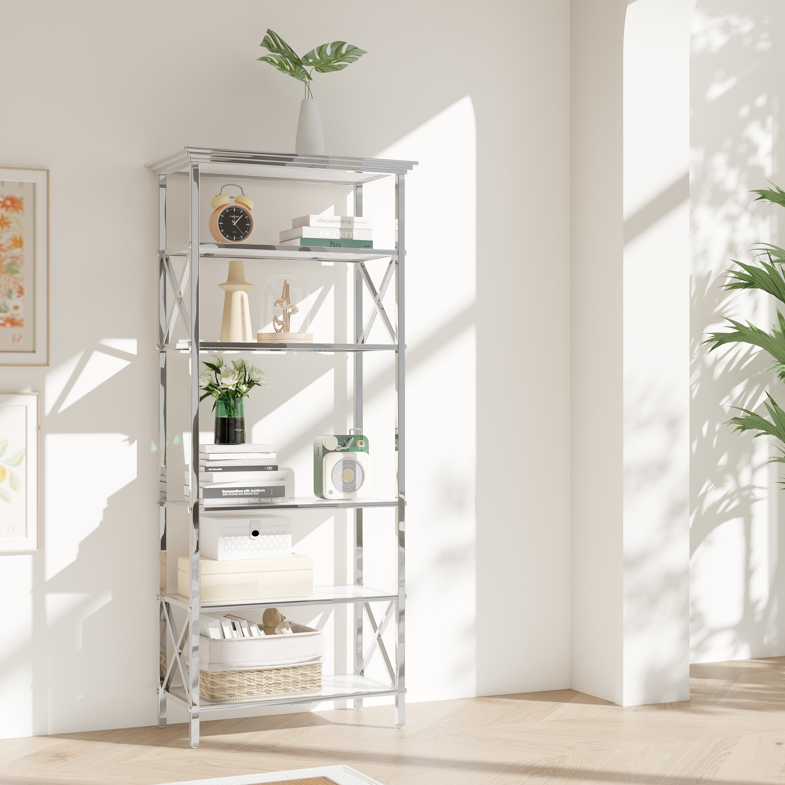 Rebrilliant 6-Tier Silver Display Shelf, Stainless Steel Storage Rack ...