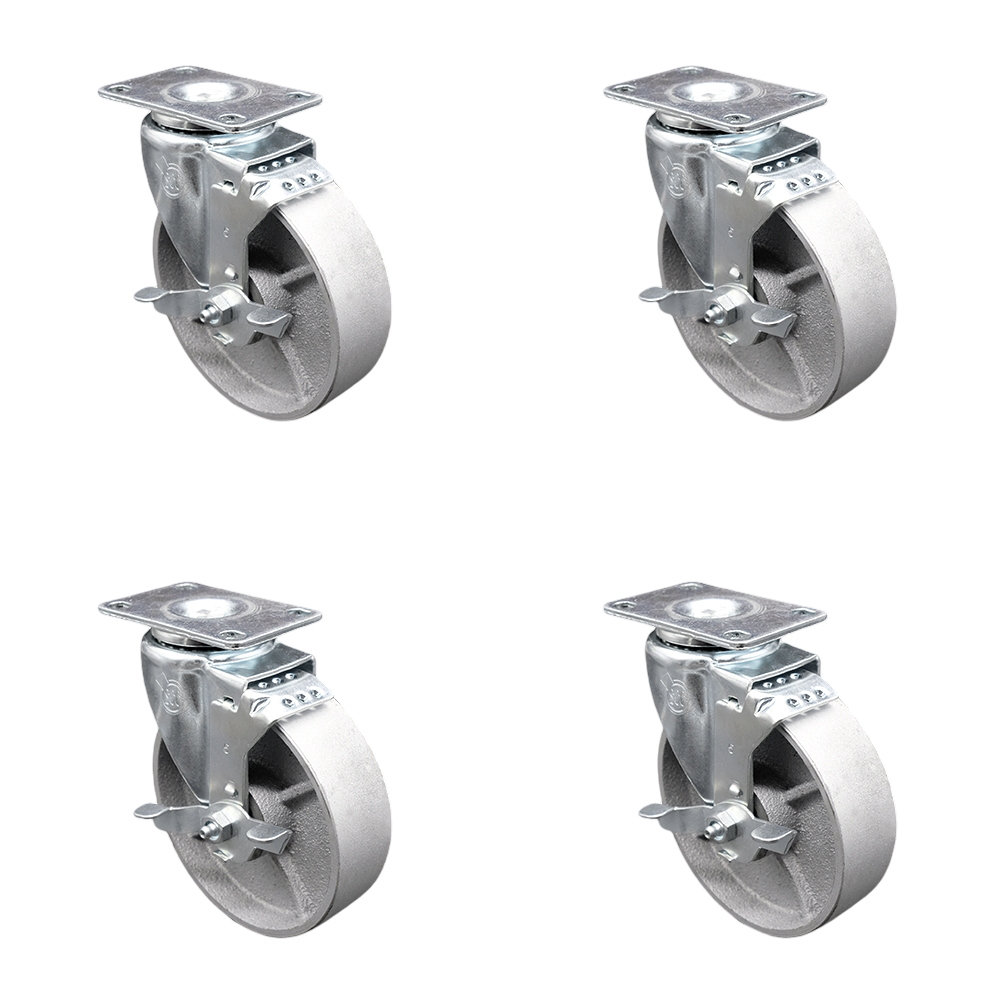 Service Caster 5 Inch Semi Steel Wheel Swivel Top Plate Caster Set with ...
