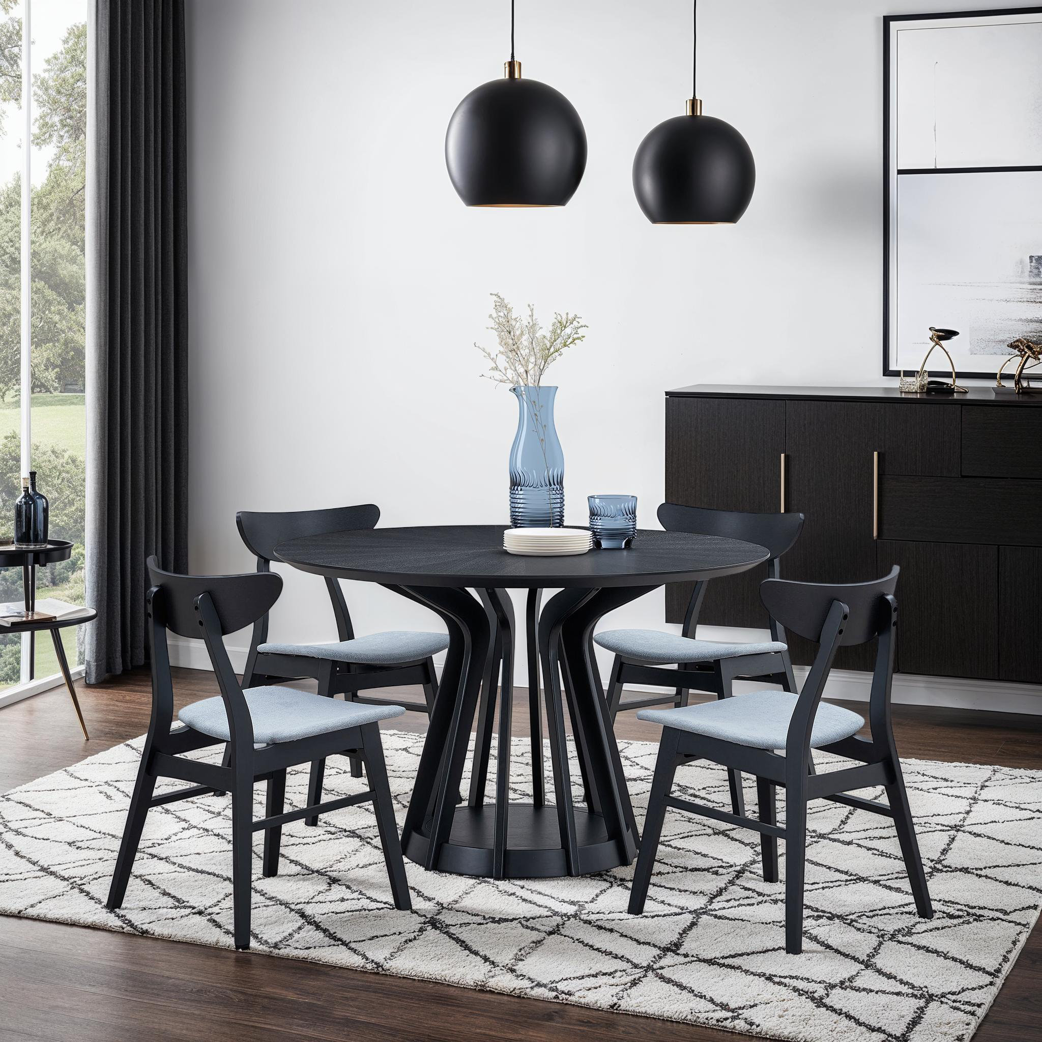 George Oliver Modern 5-Piece Wooden Sturdy Pedestal Base Round Dining ...