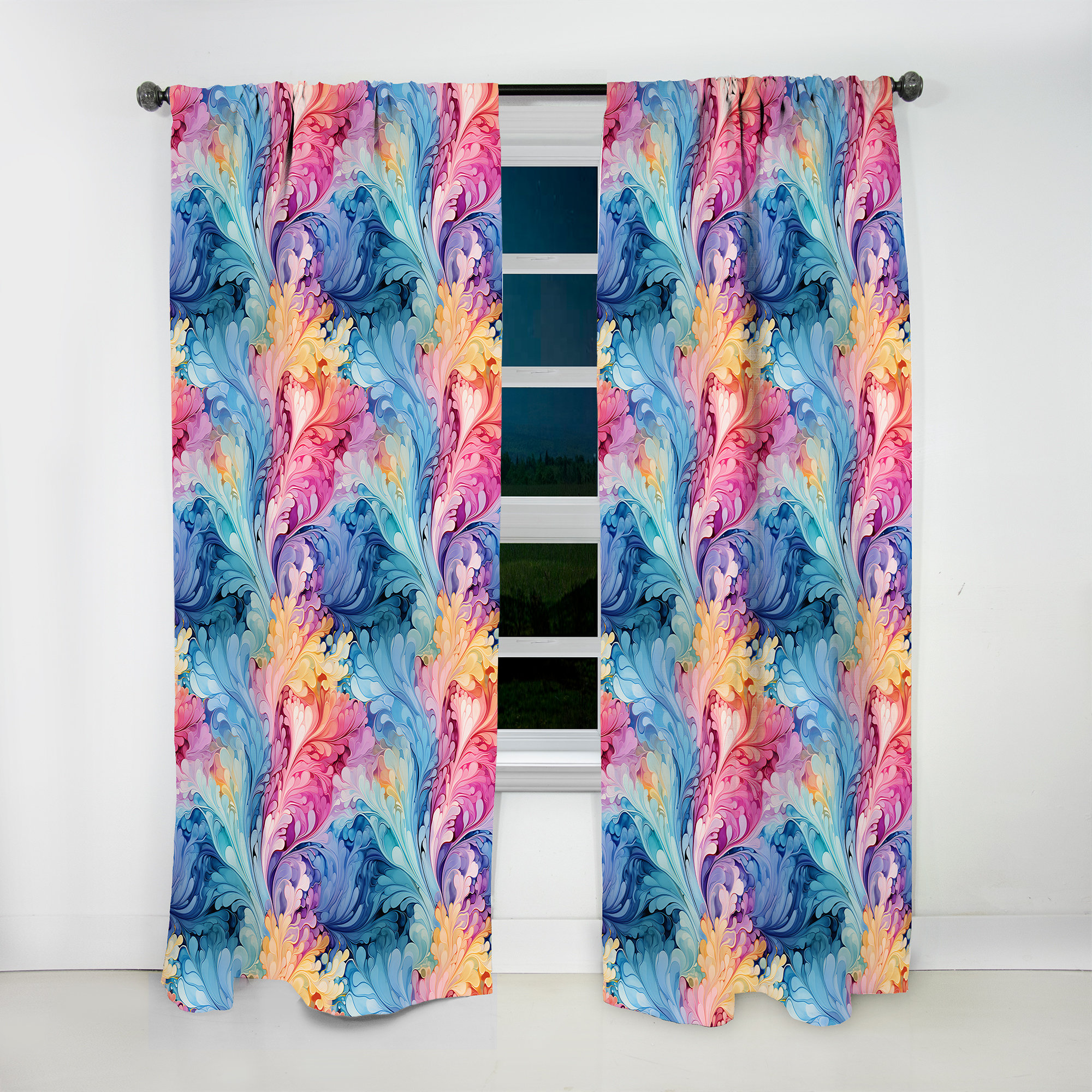 Design Art Pink And Blue Reverie Marble - Glam Curtain - Velvet Room ...