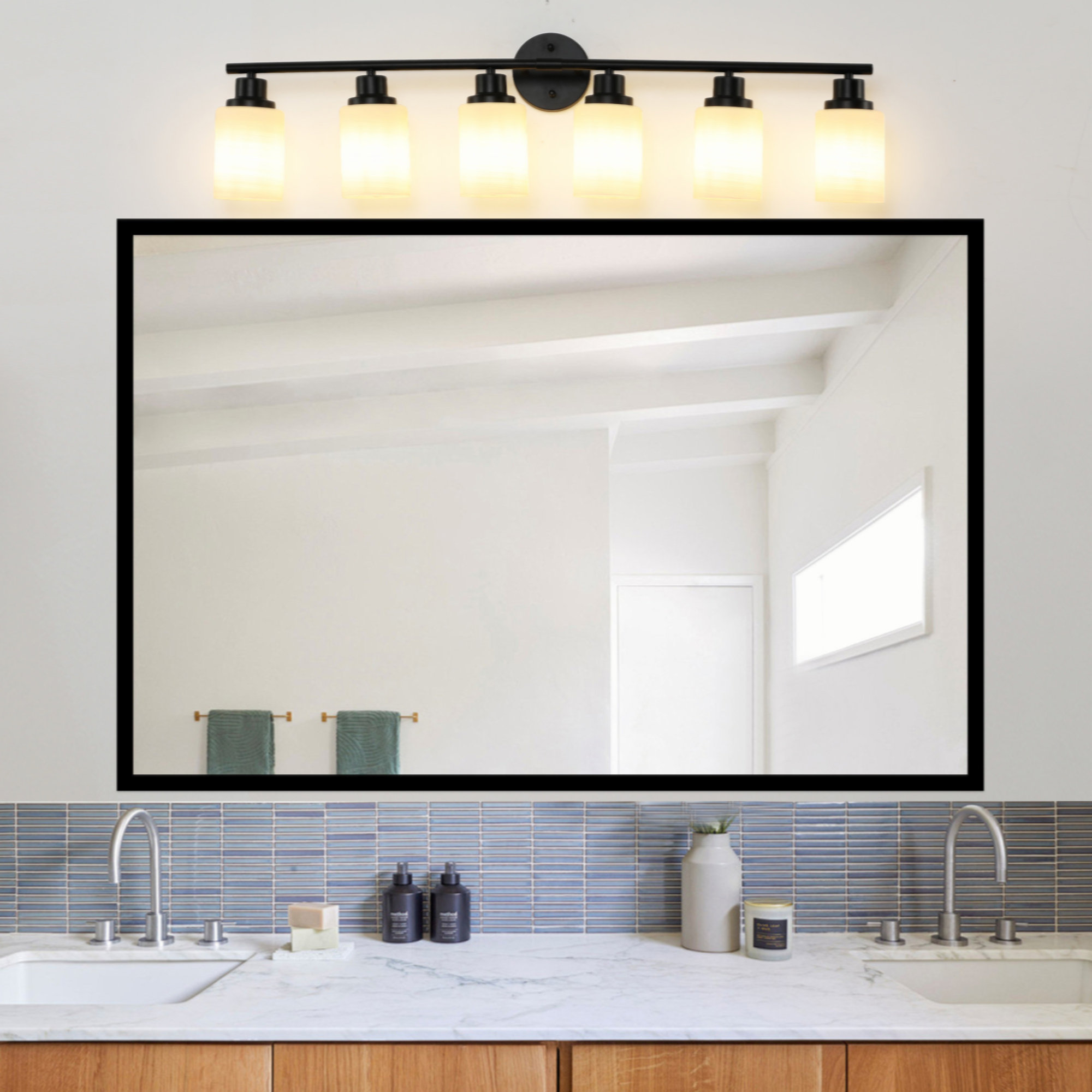 Everly Quinn 6-Light Bathroom Vanity Light Fixture, Frosted Glass ...