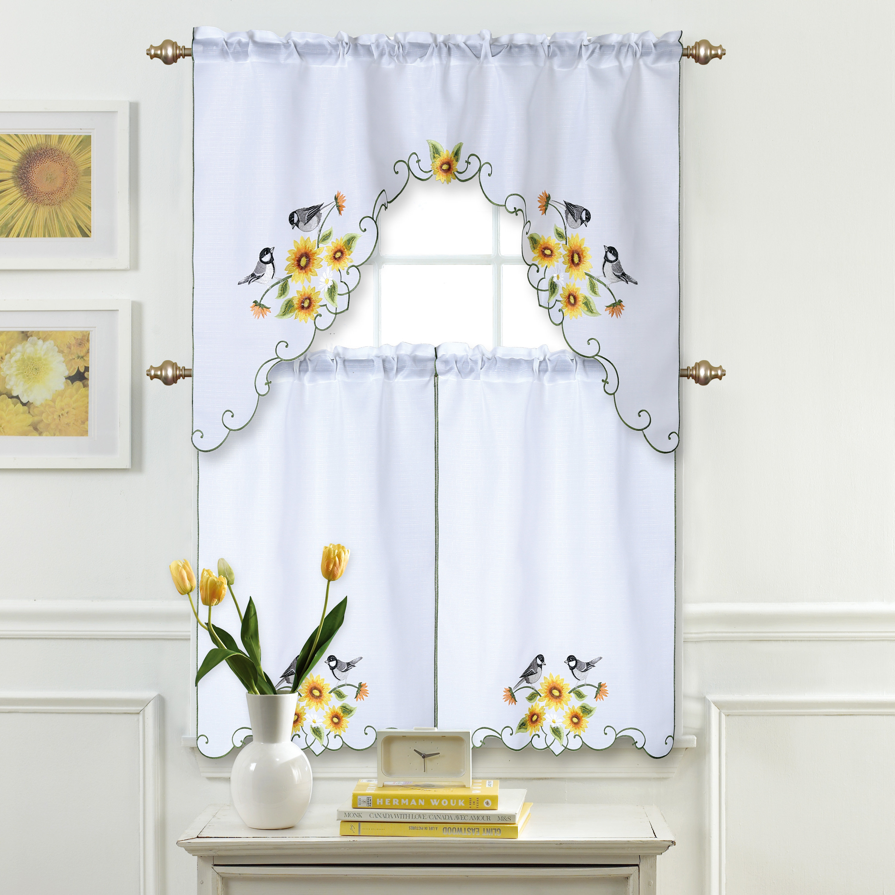 Ophelia & Co. Zenaide Floral Swag 60" Kitchen Curtain in Yellow/White ...