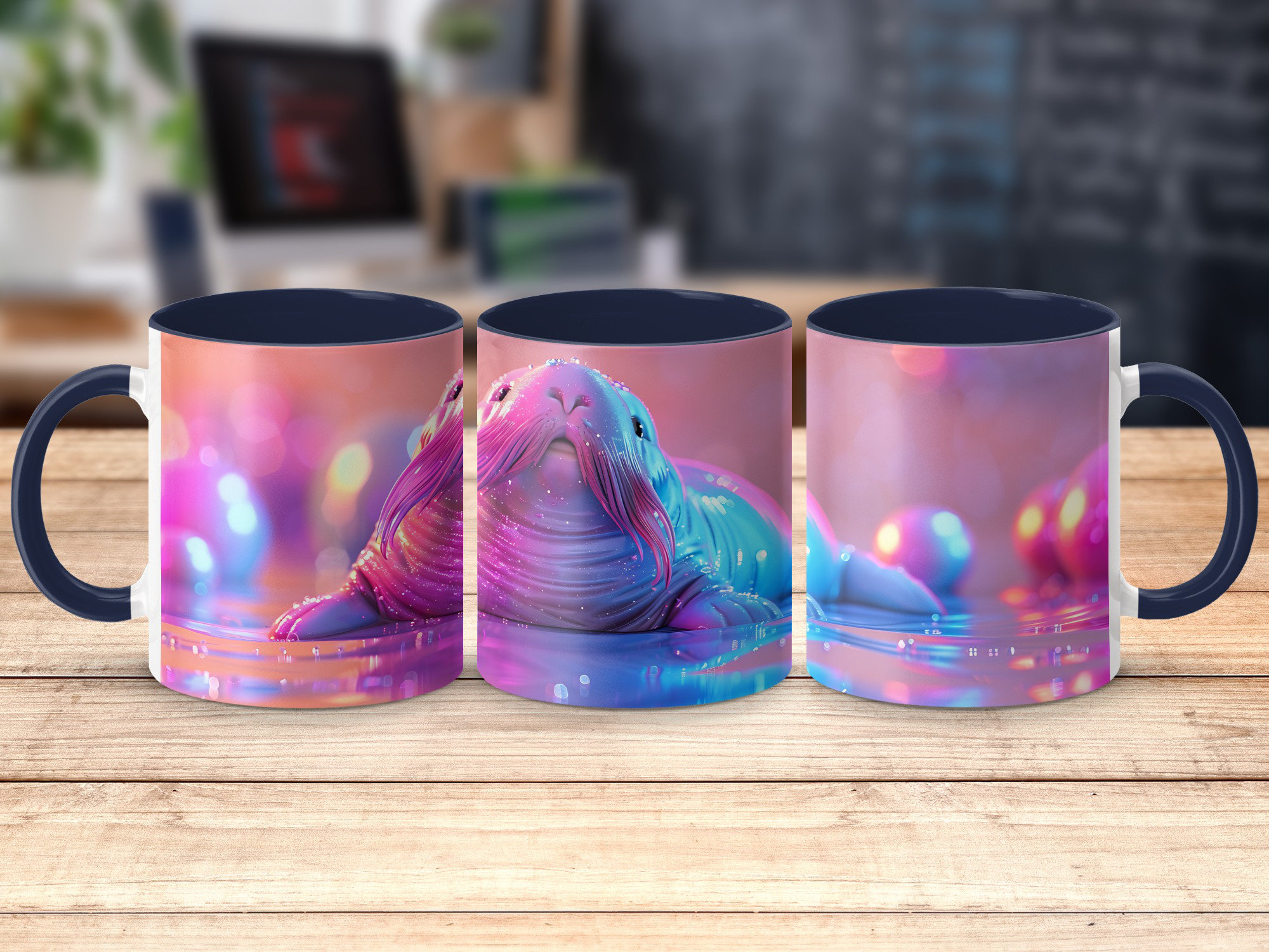 East Urban Home Set of 4 Colourful 3D Design 11oz Accent Mugs – White ...