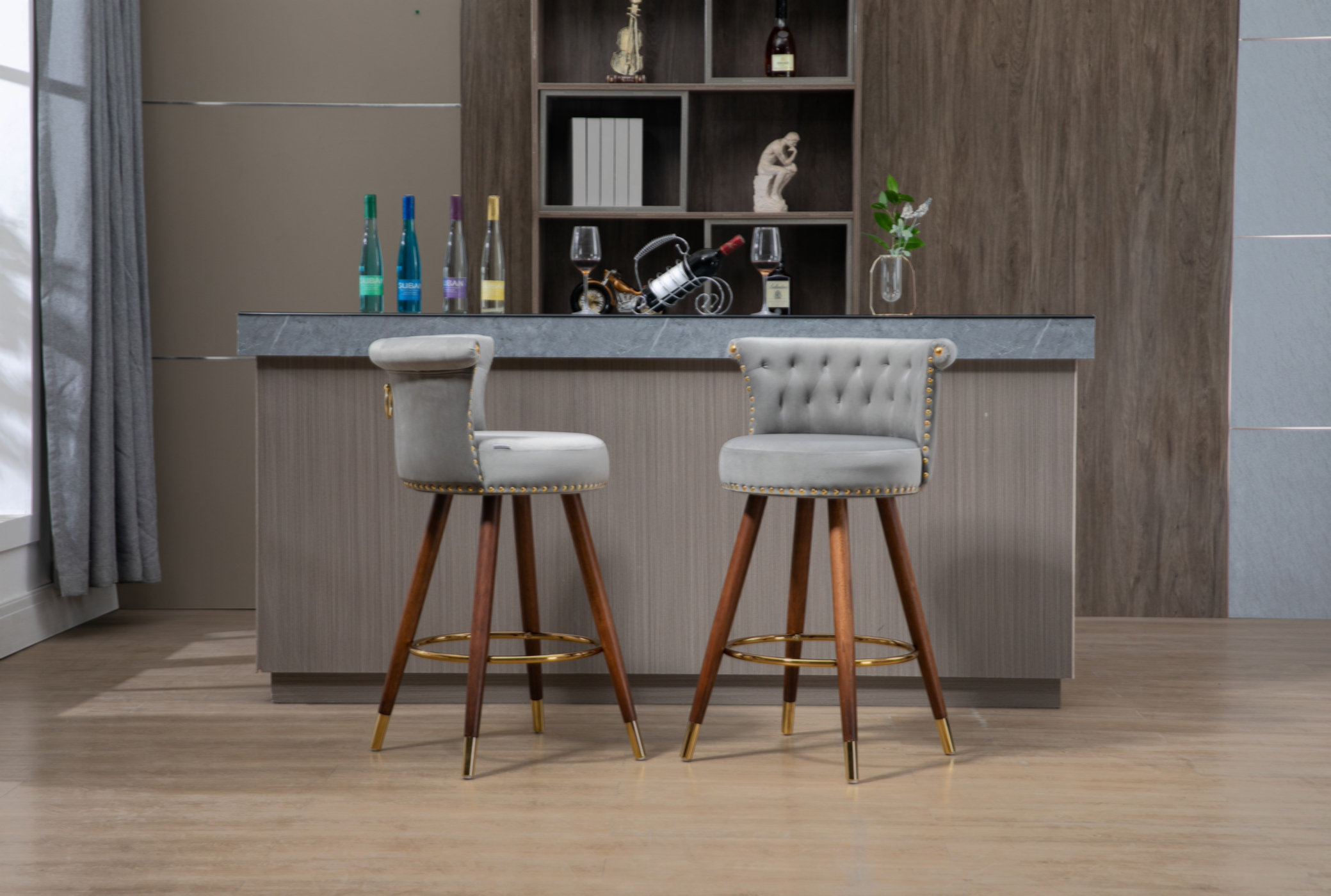 House of Hampton® Swivel Bar Stools With Backrest Footrest ,With A ...