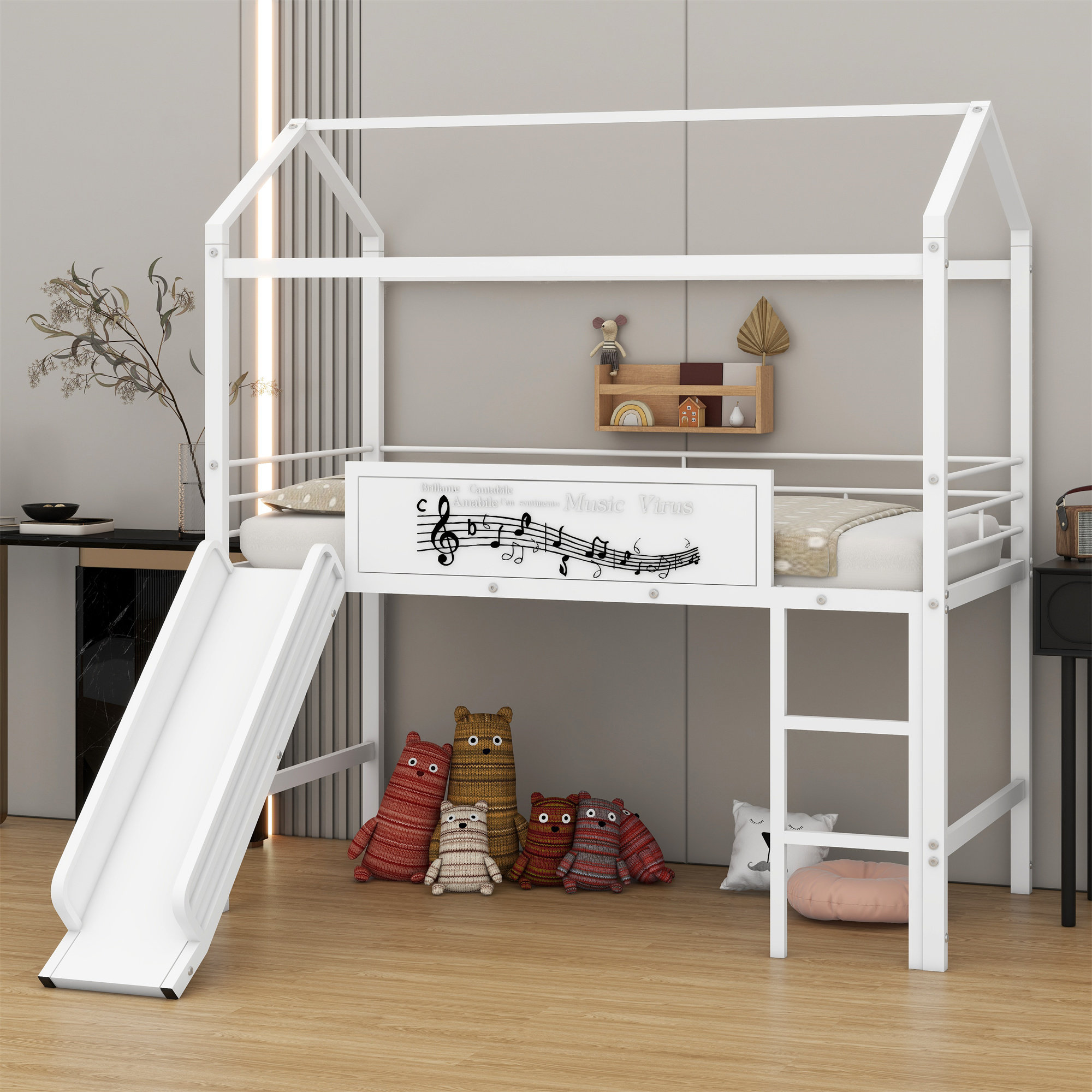 Harper Orchard Metal Loft Bed With Two-Sided Writable Board And Slide ...