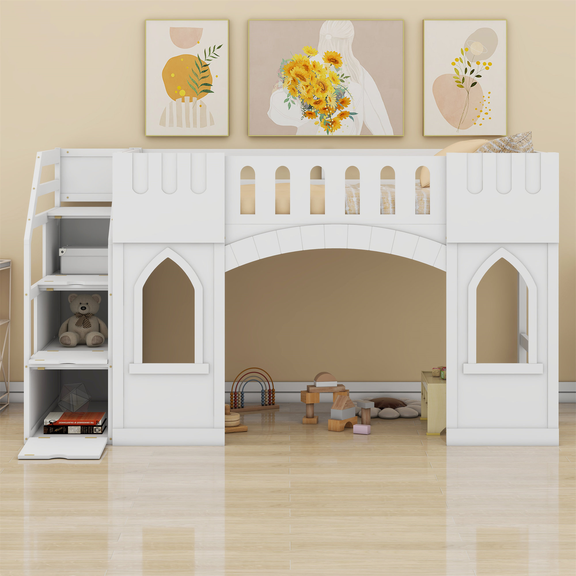 Harper Orchard Loft Bed With Storage Staircase And Window | Wayfair