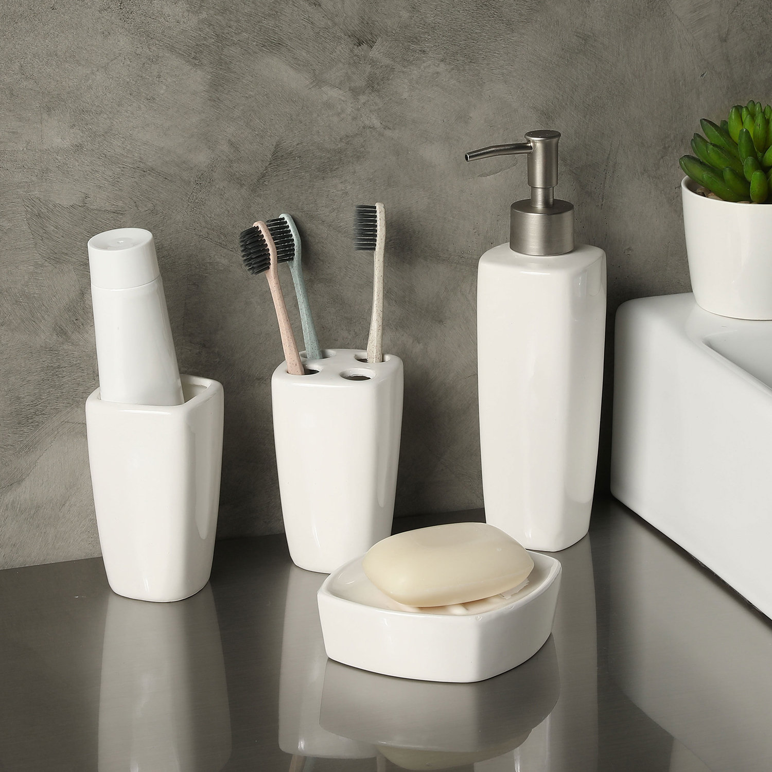 Ebern Designs Aniella Ceramic 4 Piece Bathroom Accessory Set & Reviews ...