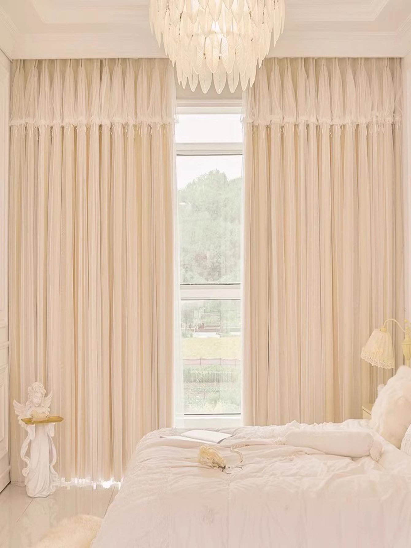 Mercer41 2Pcs French Cream-Colored Tulle Lace Bedroom Curtains - Fairy ...