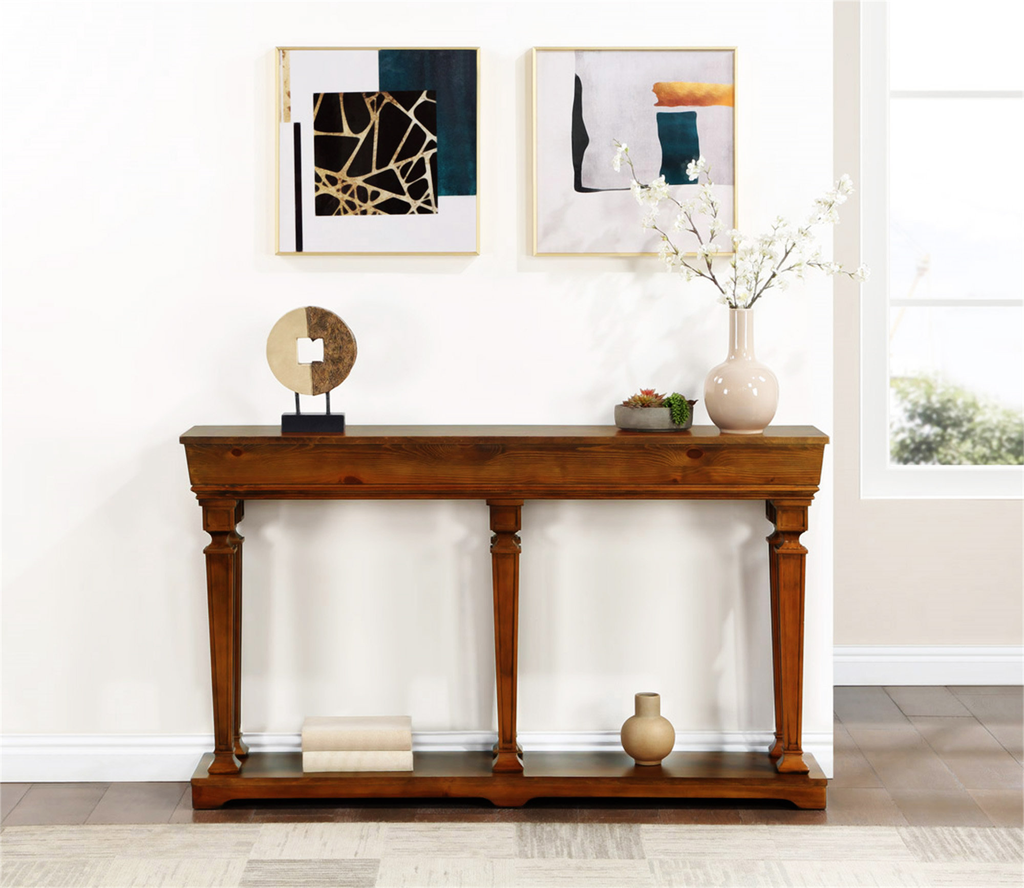 Charlton Home® Garrison Oak Finish Console Table | Wayfair