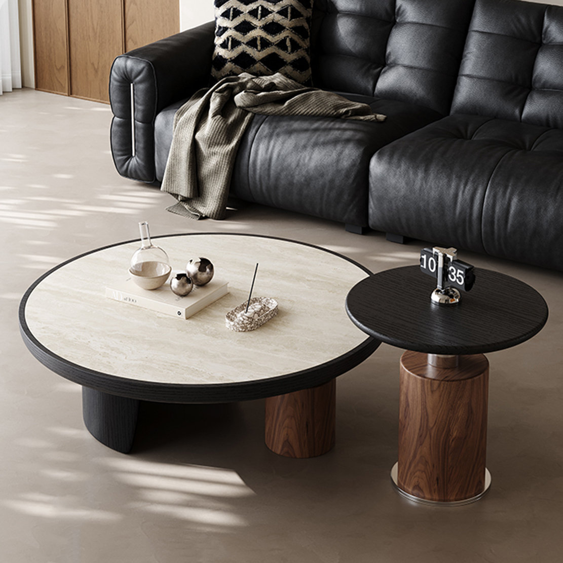 Orren Ellis Simple round stone slab coffee table set | Wayfair