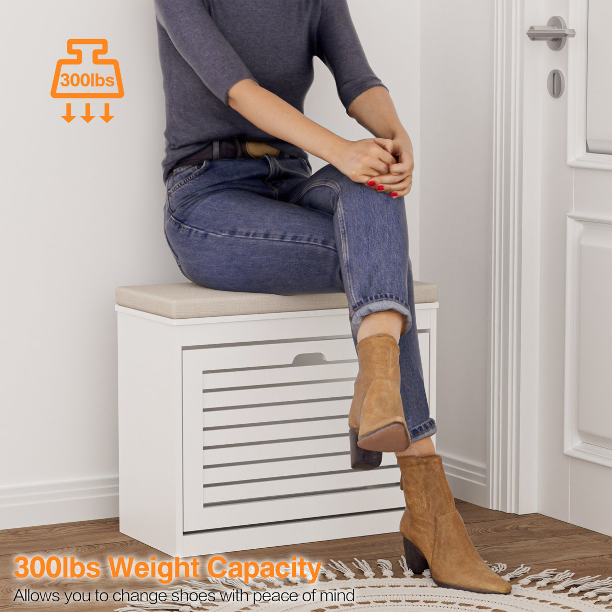 Latitude Run® Small Shoe Storage Bench with Flip Drawer and Cushion for ...