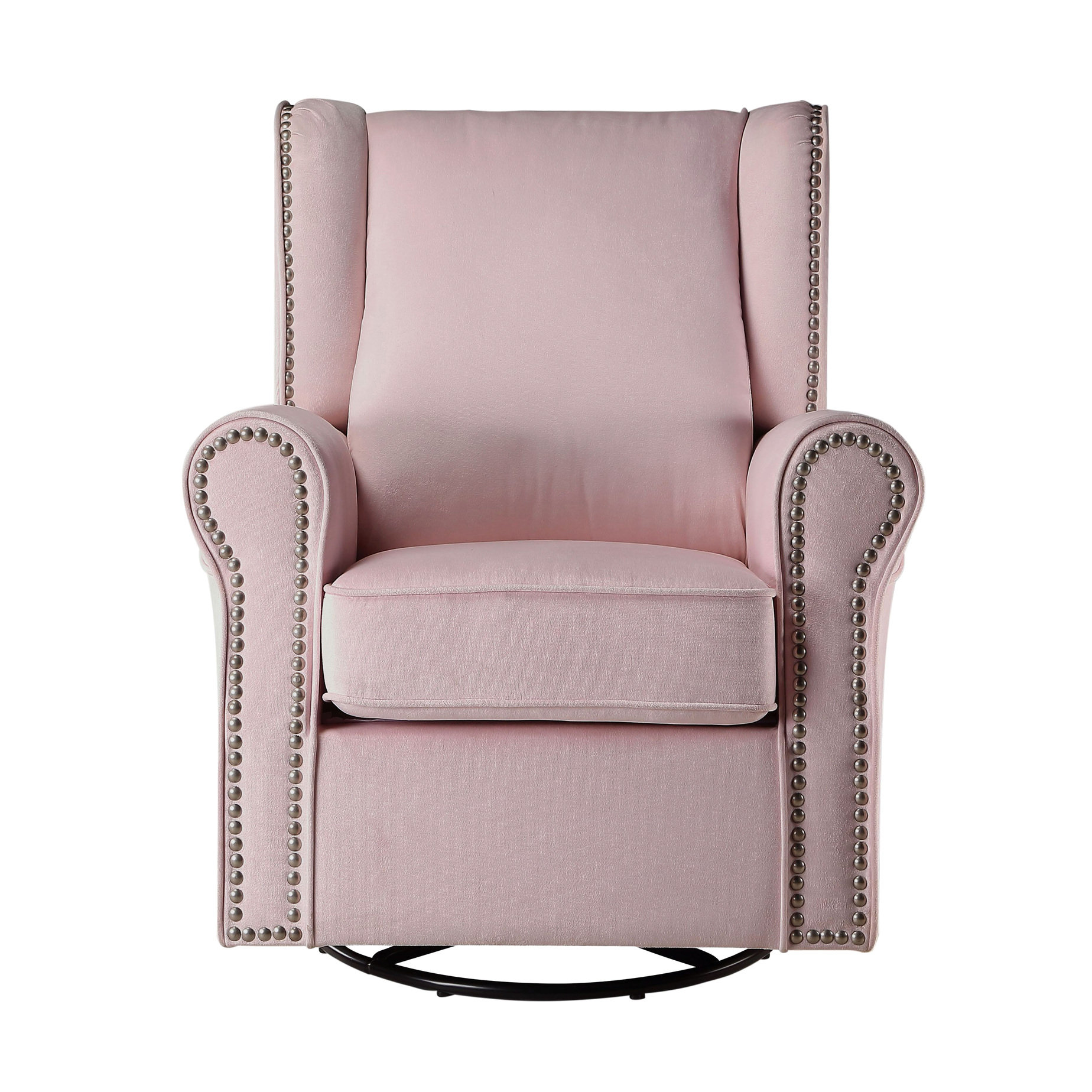 Everly Quinn Comfy Pink Glider Chair With Nailhead Trim And Swivel ...