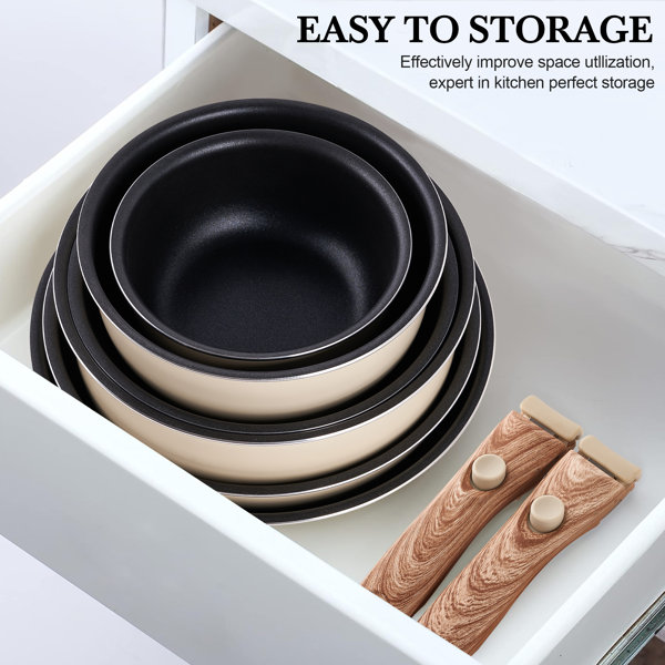 caannasweis 10 - Piece Nonstick Cookware Detachable/Removable Handle ...