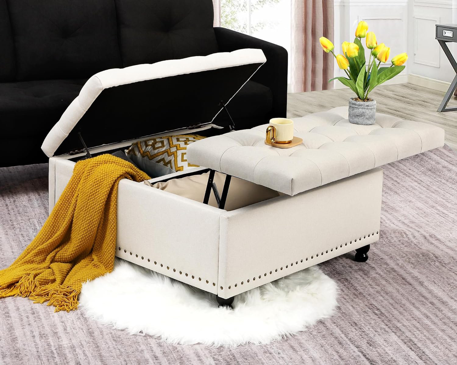 Alcott Hill® 35.5" Square Ottoman Coffee Table with Large Storage ...