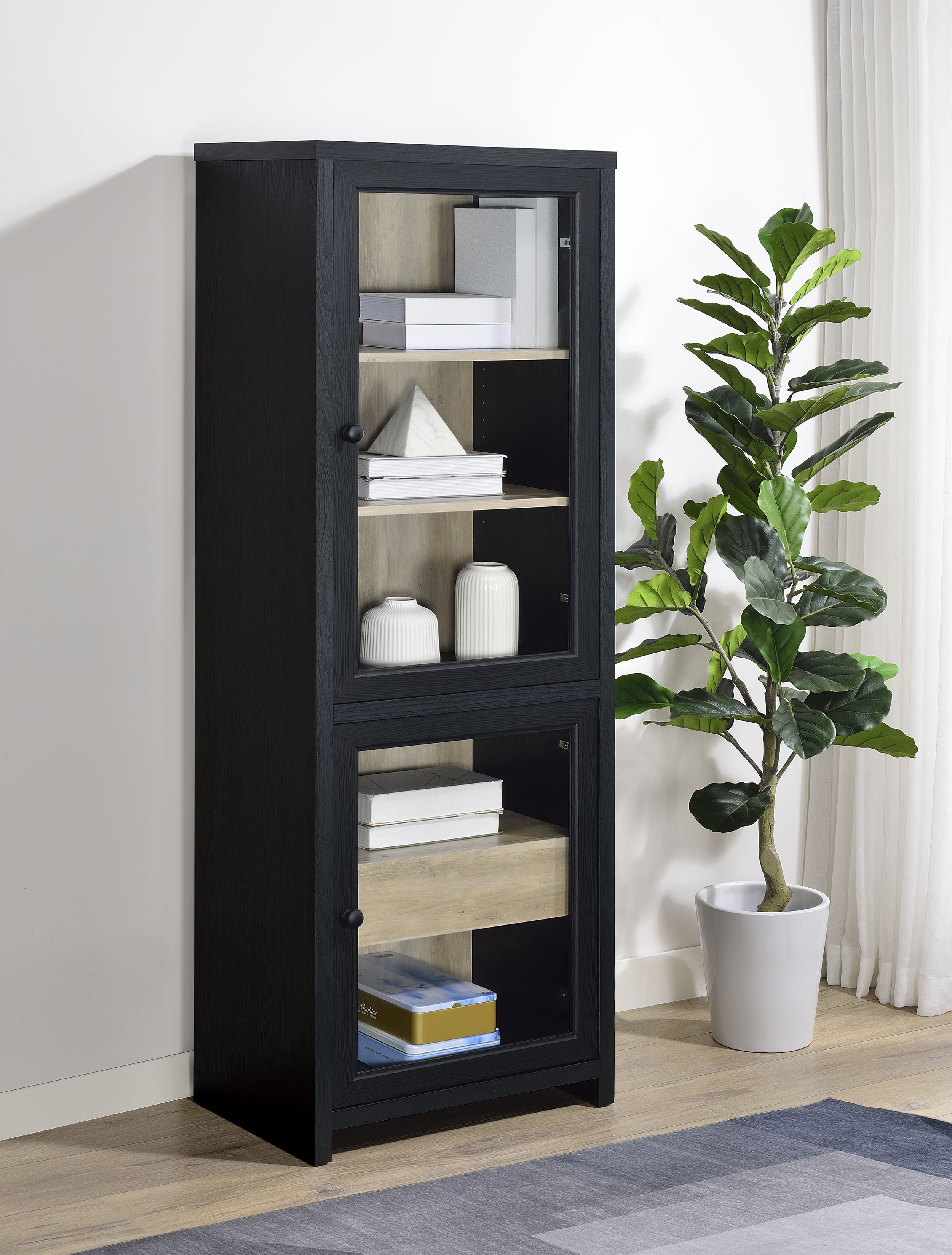 Millwood Pines Effren 67-Inch 2-Door Media Tower Storage Cabinet Black ...