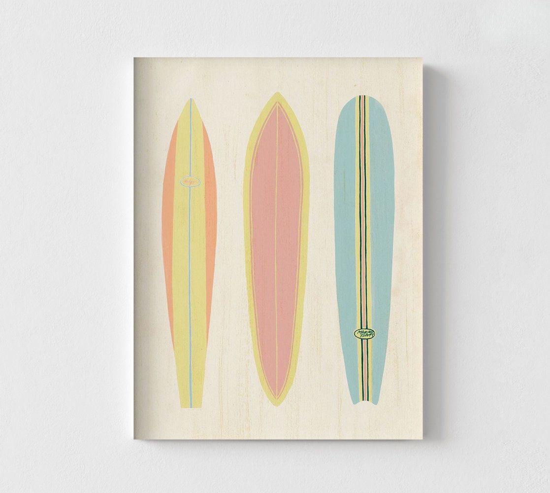 WeFrameArt Pastel Tone Surfboard Wall Art, Framed Surfer Gift Print ...