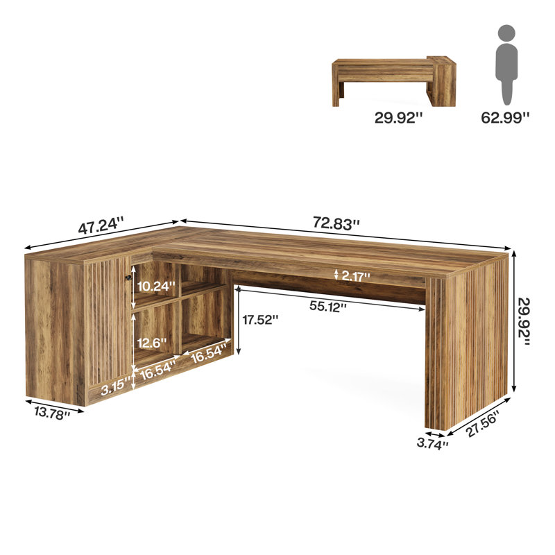 Millwood Pines 72.8" L-Shaped Executive Desk, Wood Computer Desk with ...