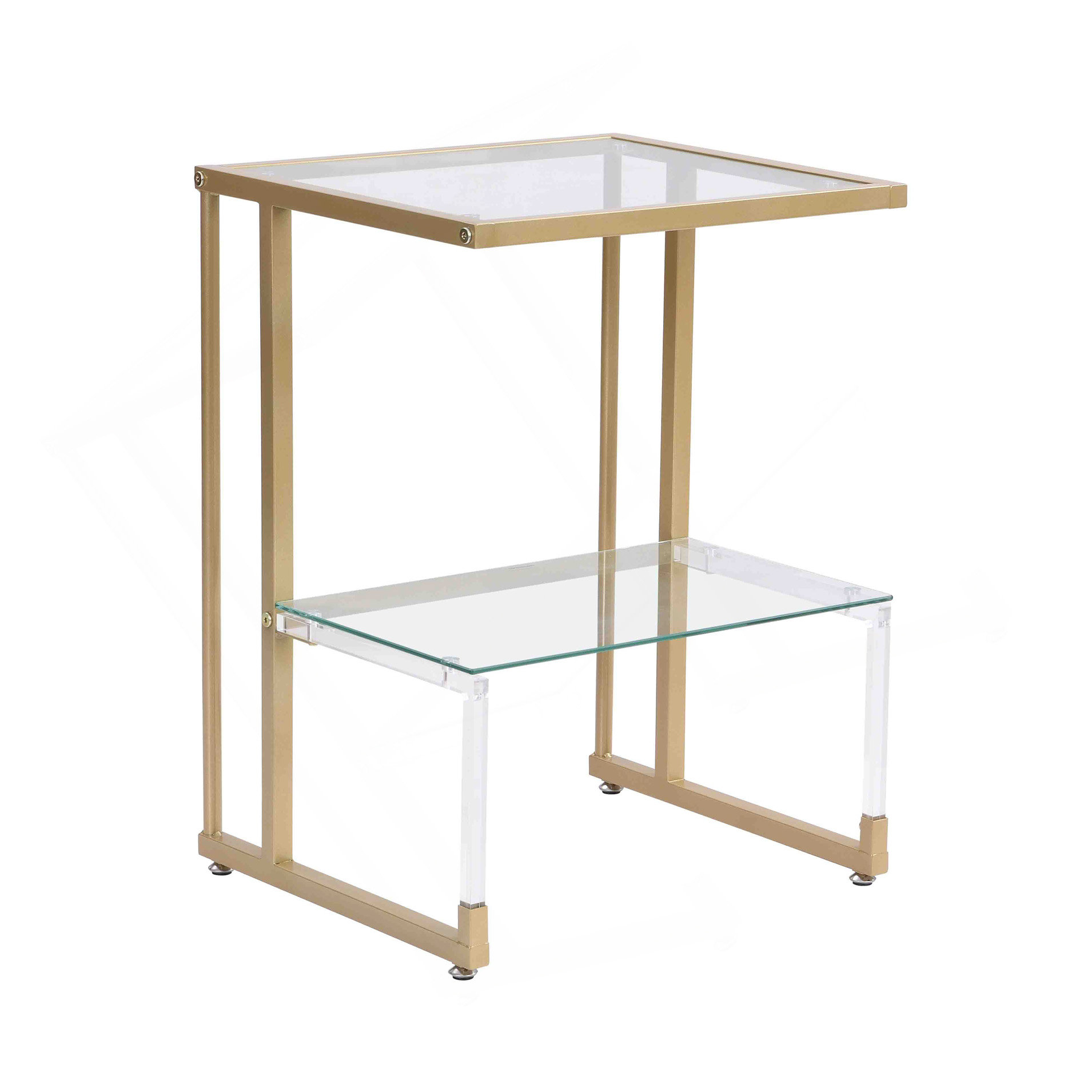 Wrought Studio™ Golden Side Table, 2-Tier Acrylic Glass End Table For ...