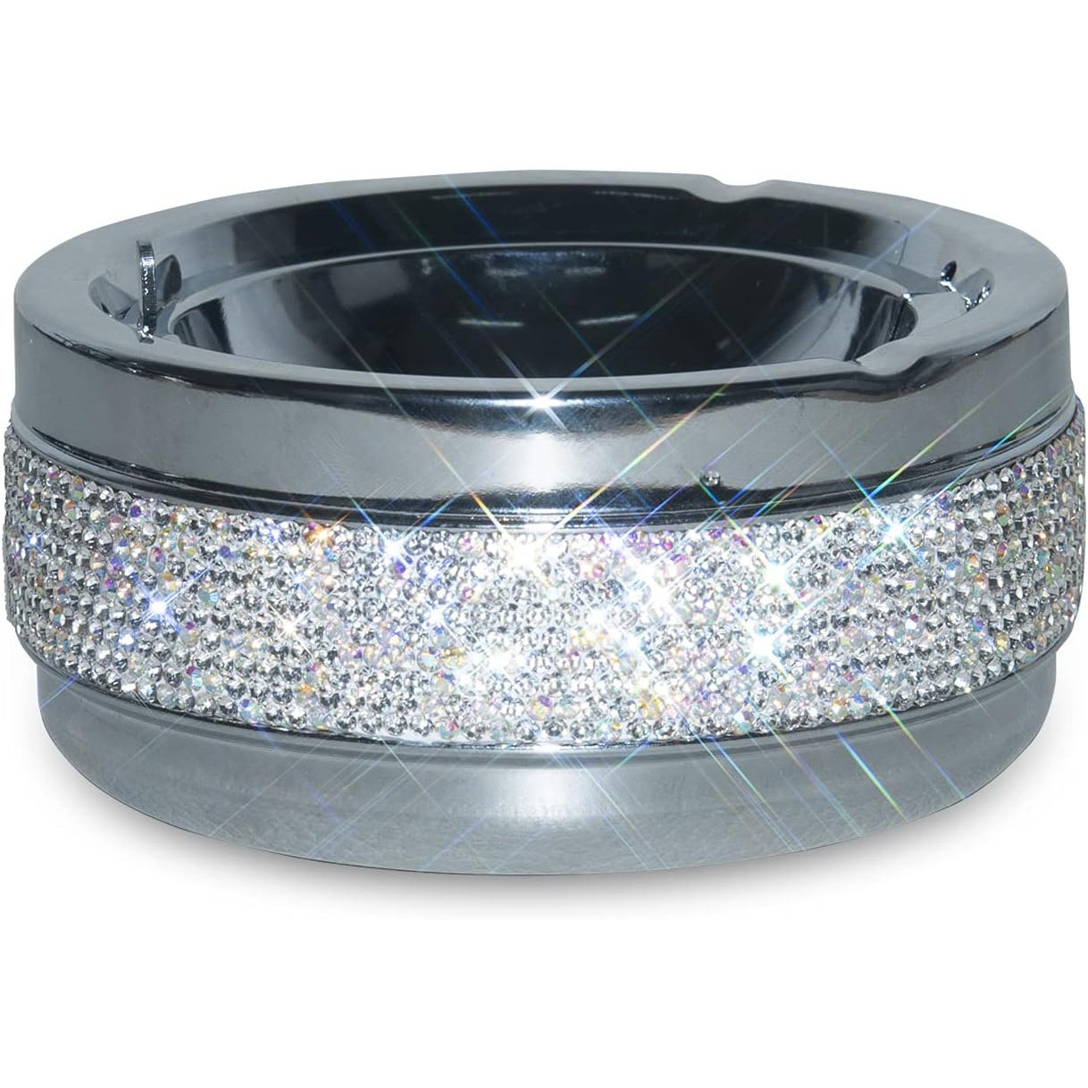 BINO Bling Rhinestone Round Ashtray With Lid Ash Holder For Smokers ...
