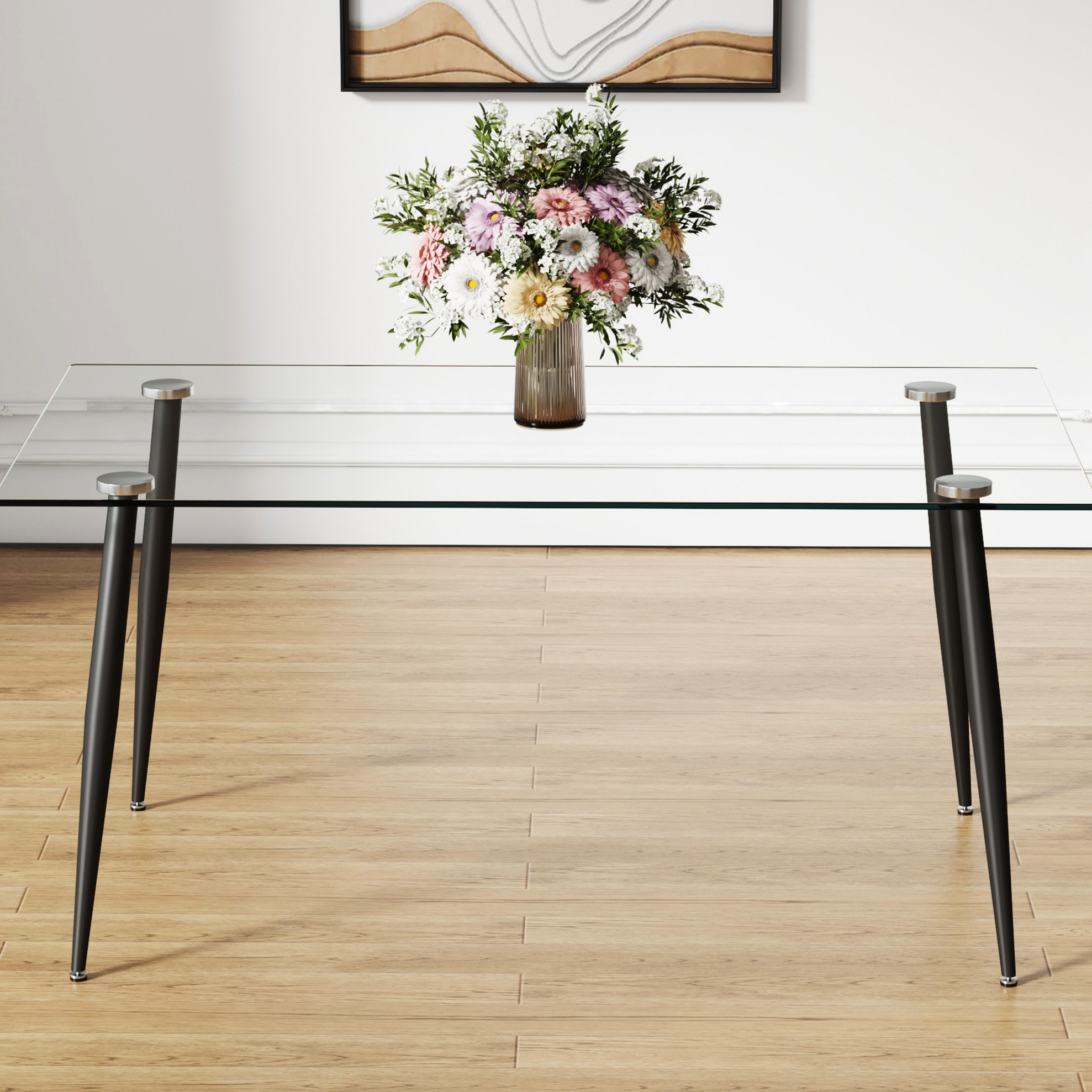 Wrought Studio™ 4-6 People Modern Rectangular Tempered Glass Table ...