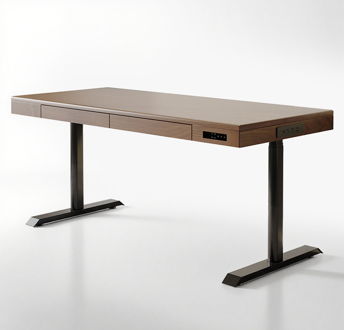 Latitude Run® Solid Wood Electric Adjustable Standing Desk with Drawers ...
