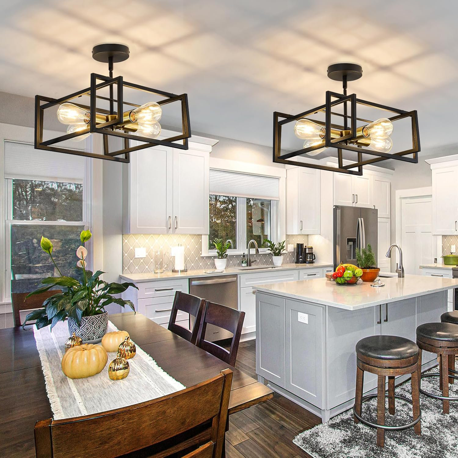 BONLOD 4-Lights Close To Ceiling Light Black And Gold Light Fixture ...