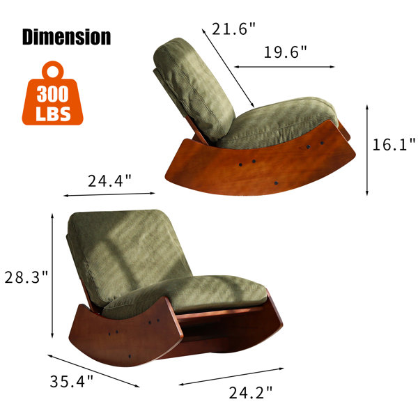 Ebern Designs Rocking Chair Corduroy Fabric Upholstered Tall Back ...