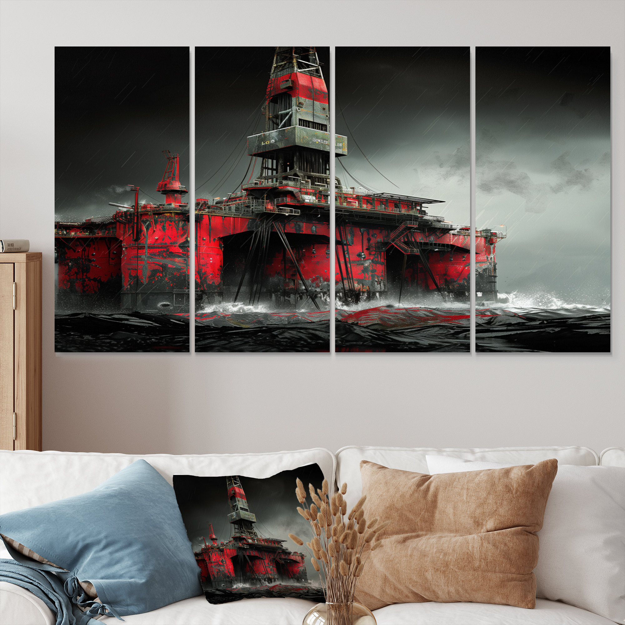 Design Art Red Black Winter Drilling Dawn Oil Rig II - Oil Rigs ...