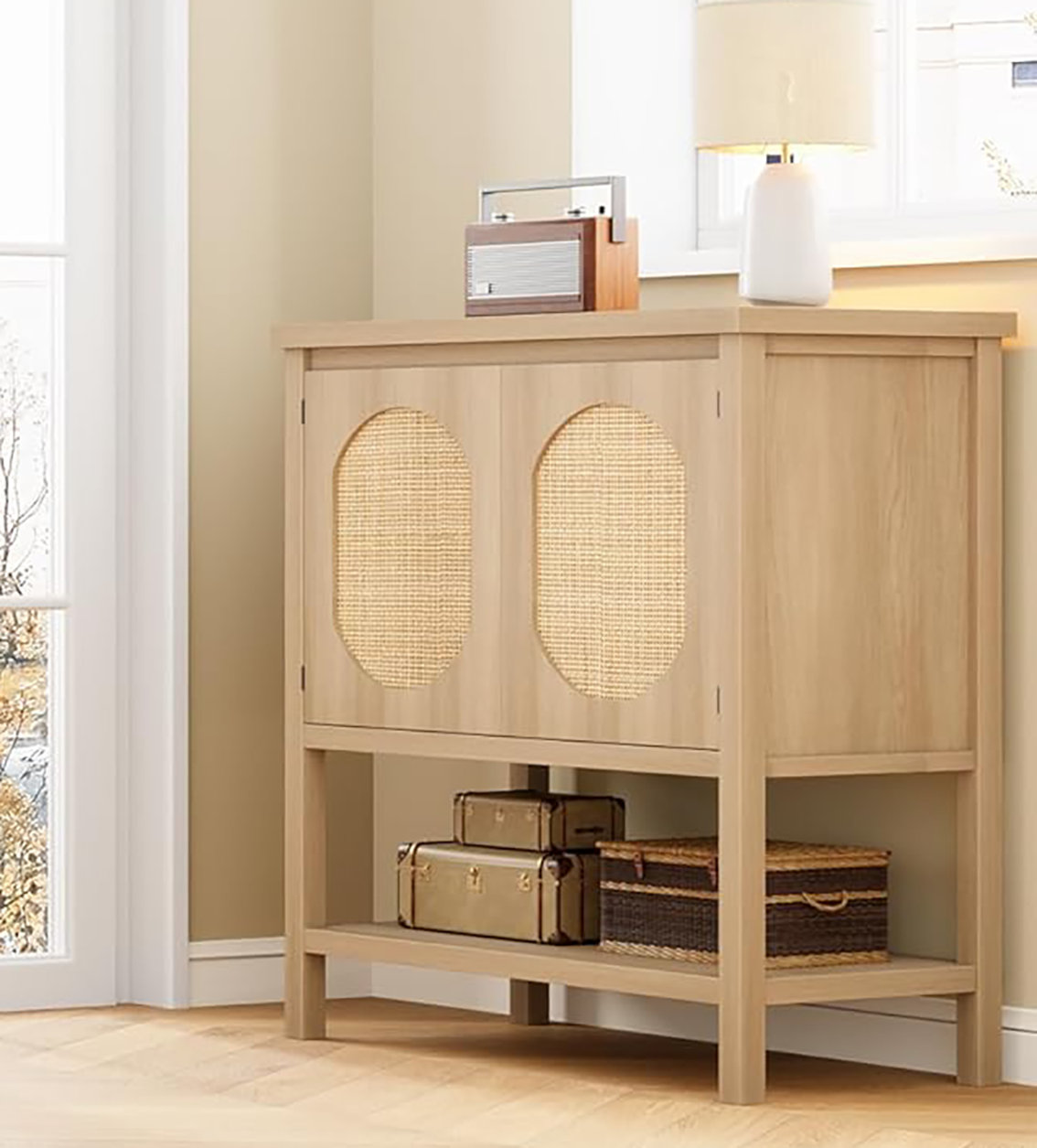 Bay Isle Home™ Farmhouse Console Table, Storage Cabinet With 2 Rattan ...