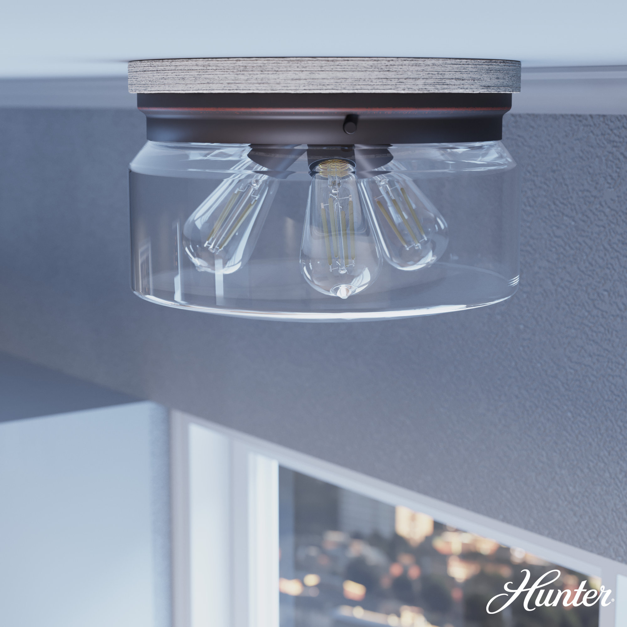 Hunter Fan Hunter Devon Park Onyx Bengal And Barnwood 3 Light Flush ...