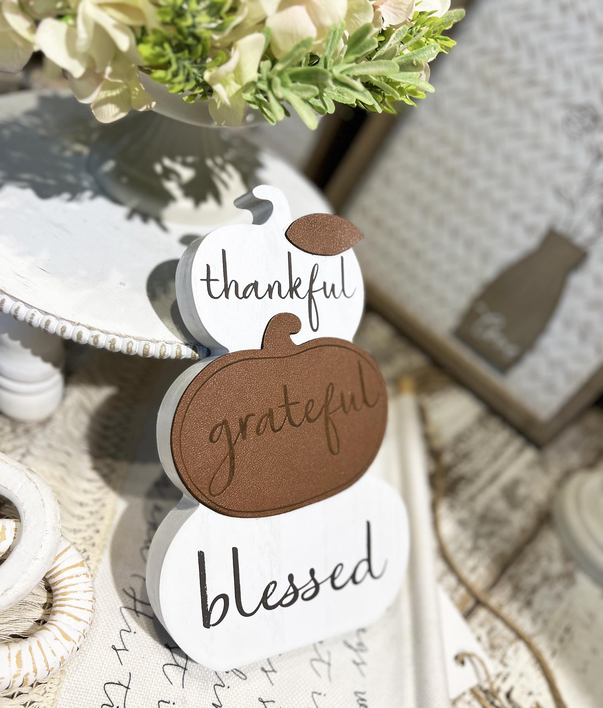 The Holiday Aisle® Thankful Greteful Blessed Wood Pumpkin Tabletop Fall ...
