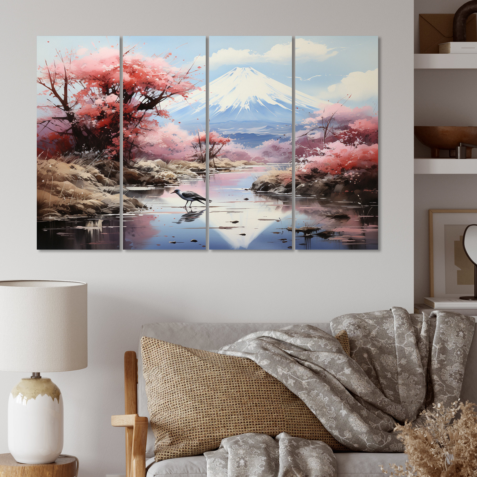Millwood Pines Japon Art Pink Mount Fuji I - Japanese Canvas Art Print ...