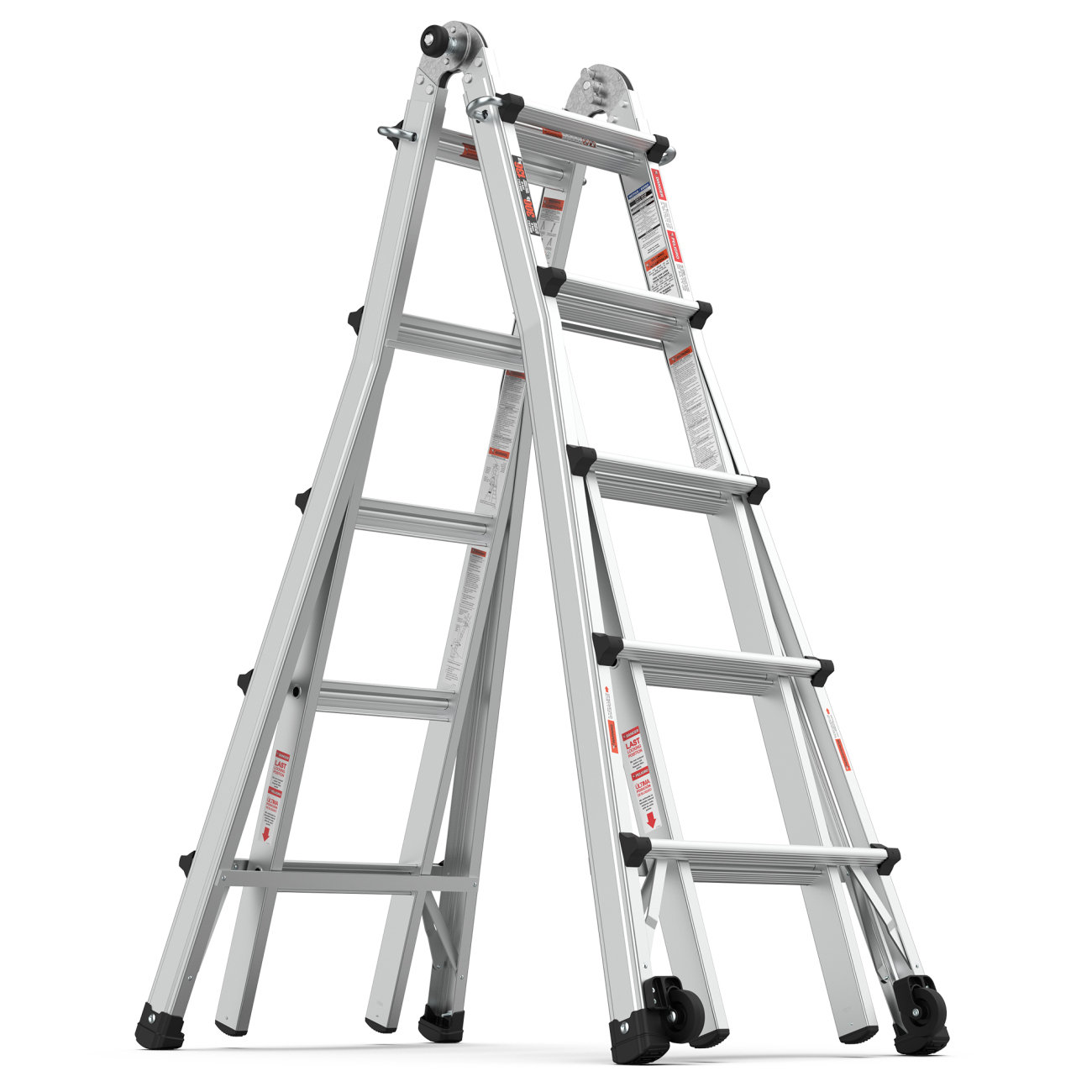Latitude Run® Aluminum Multi-Position Ladder With Wheels, 300 Lbs ...