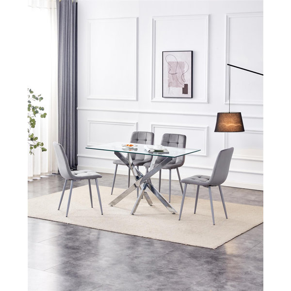Fairmont Park Dining Table and 4 Chairs Rectangle Table 4 Velvet Chairs ...