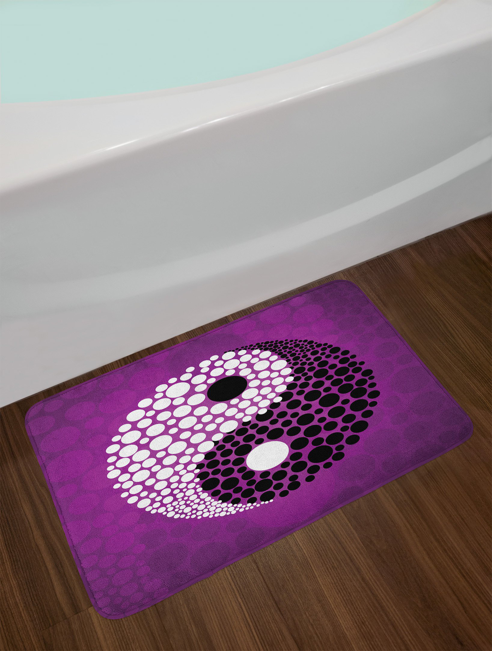 East Urban Home Purple Black White Ying Yang Bath Rug | Wayfair