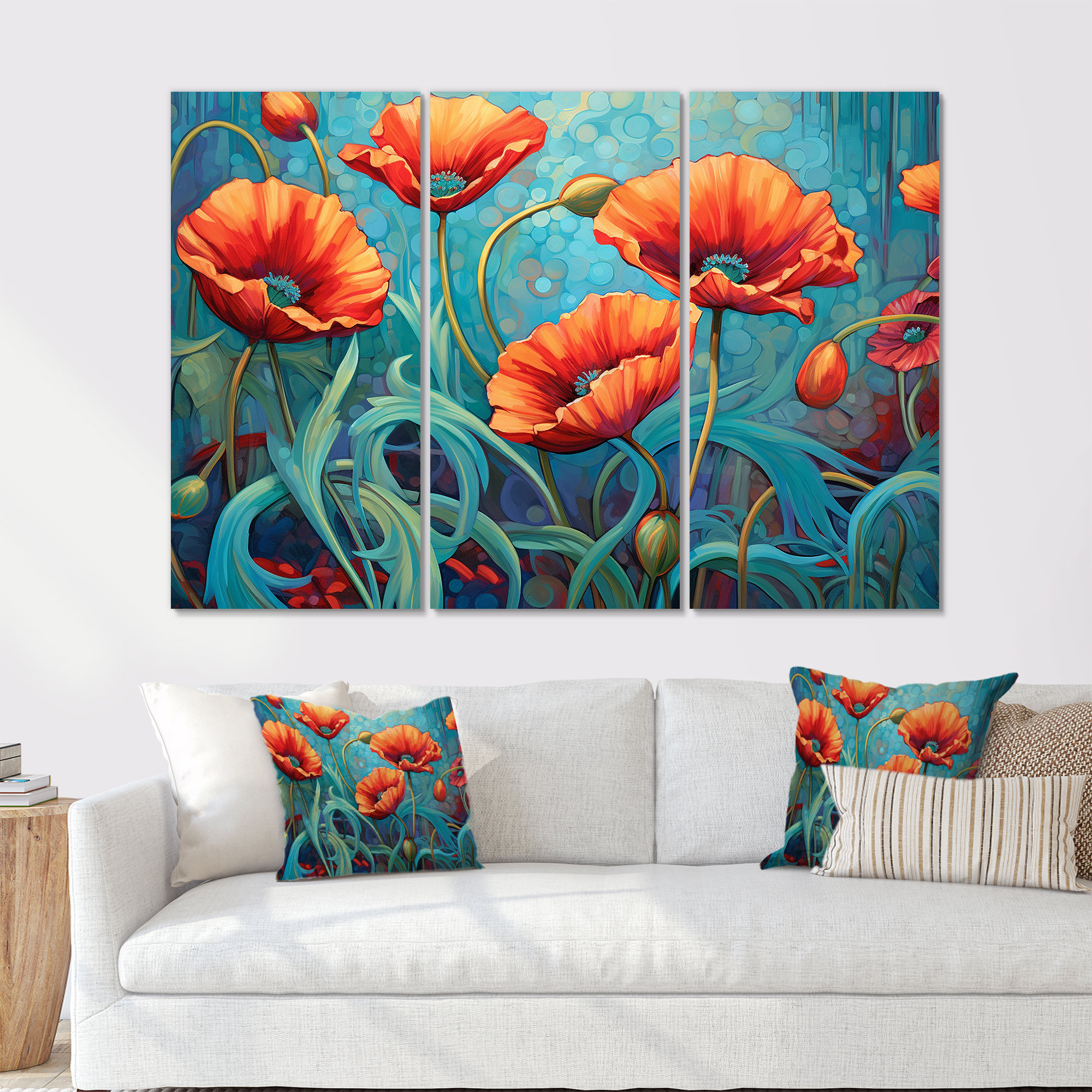 Red Barrel Studio® Coral And Turquoise Poppies Dancing With Petals ...