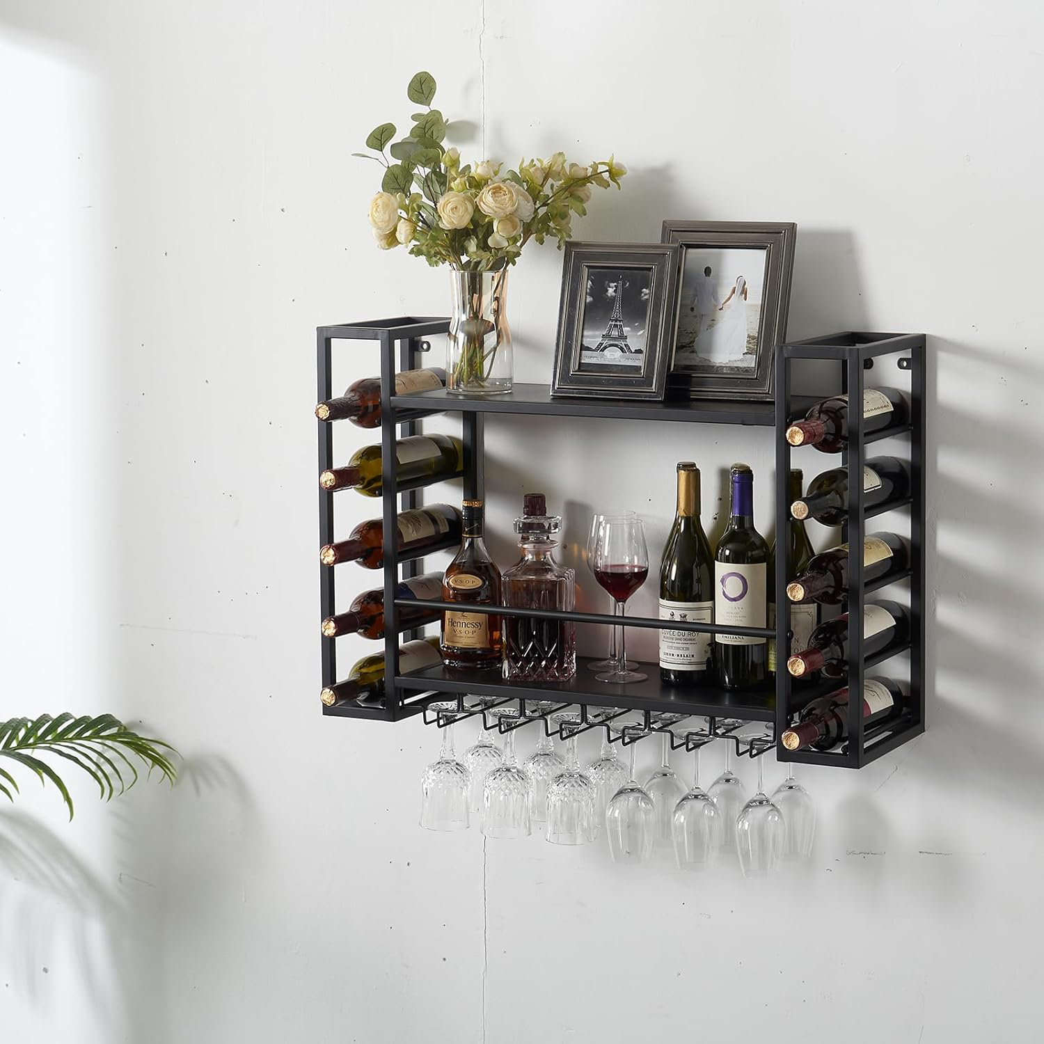 Latitude Run® Wall Mounted Wine Rack With Glass Holder (Black ...