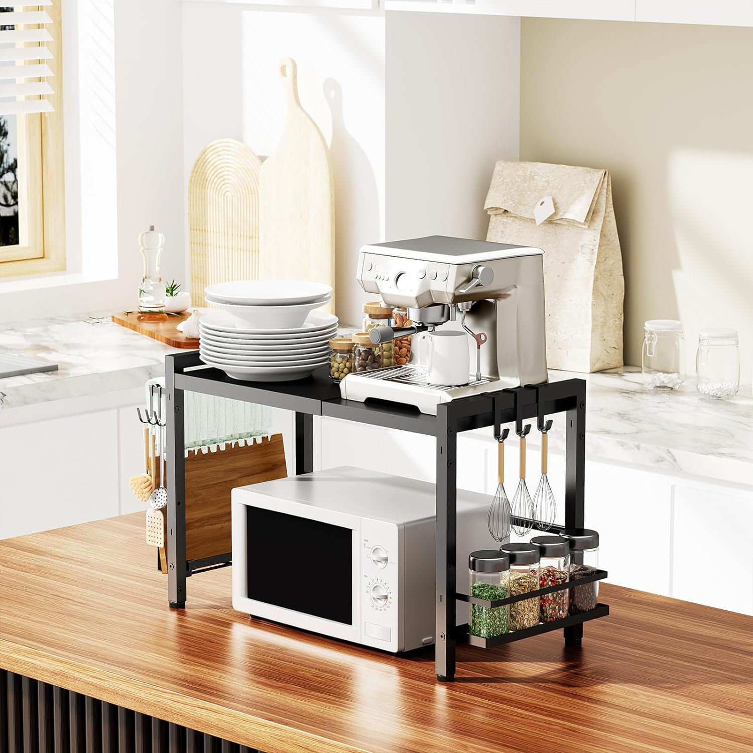 Ebern Designs Microwave Oven Rack, Expandable Microwave Stand ...