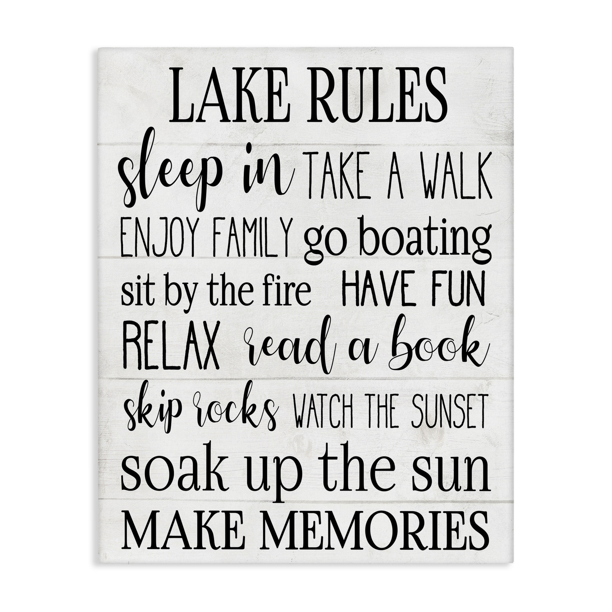Stupell Industries Motivational Lake Rules Sign Text Styles Black White ...