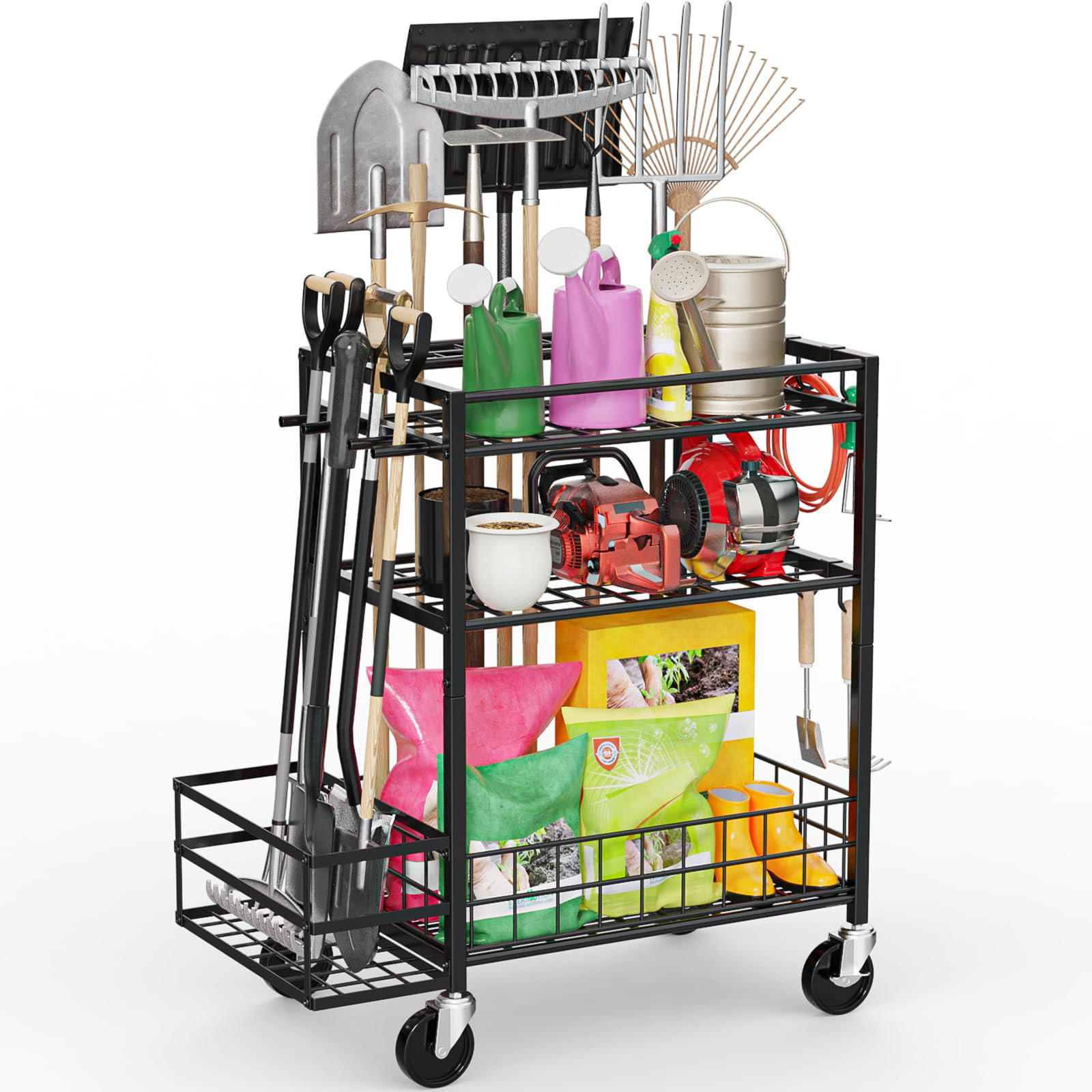 Miratino Garden Tool Rack, 3-tier Metal Garage Tool Organizer,tool ...