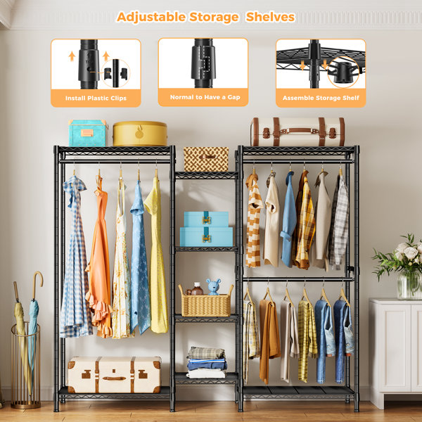 Rebrilliant 76.8" Garment Rack, Clothes Hanging Rack Loads 800 Lbs ...