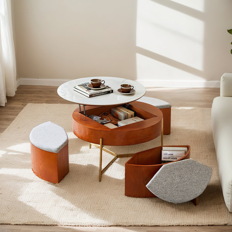 Brayden Studio® Doughlin Modern Round Lift-Top Coffee Table In White ...