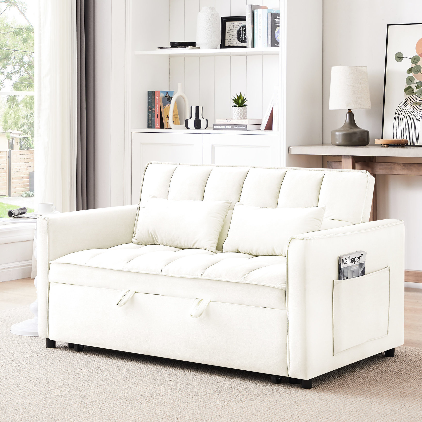 Ebern Designs 55.1" 31 Convertible Futon Bed, Modern Velvet Double With ...