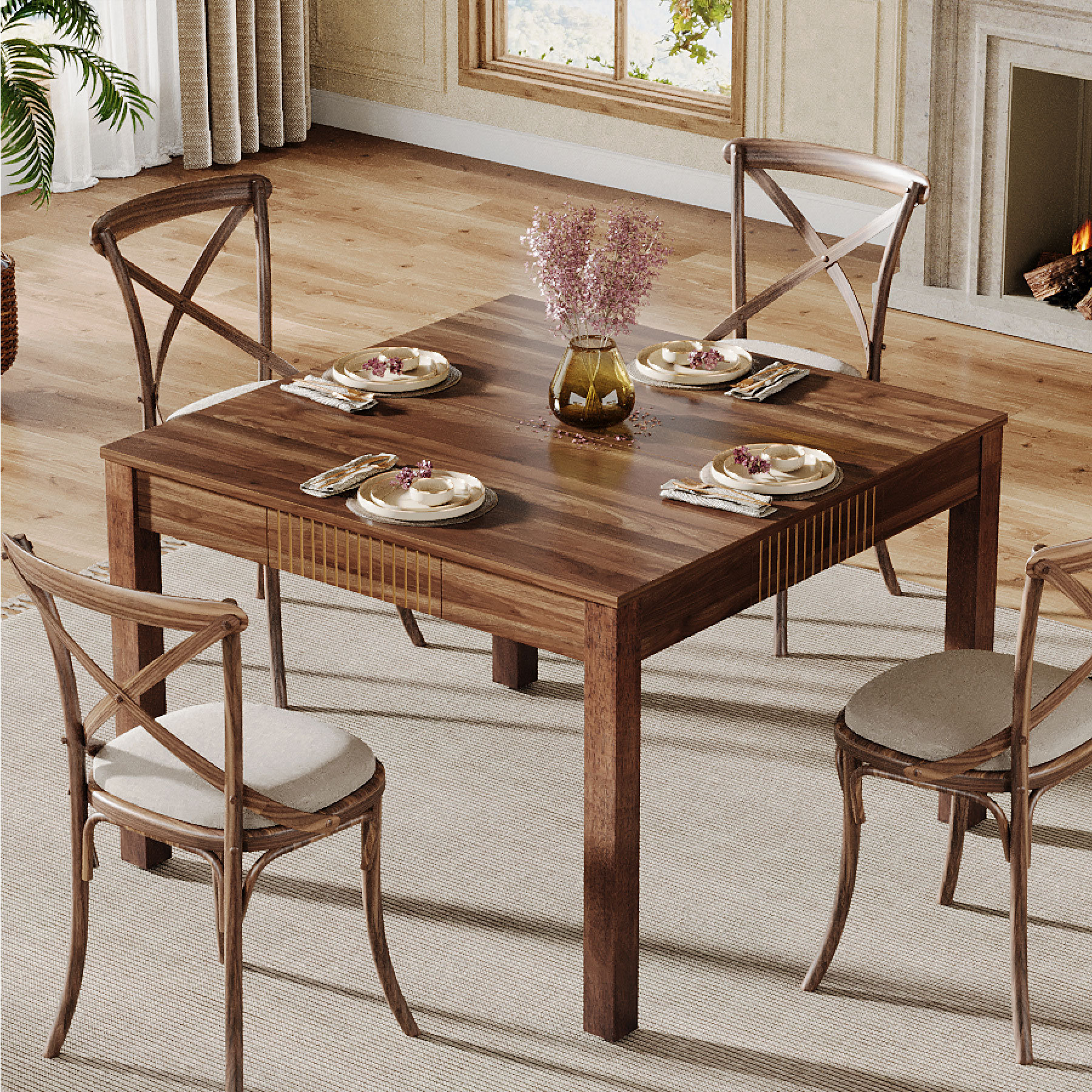 Gracie Oaks Square Dining Table With 4 Drawers For Kitchen Dining Room ...