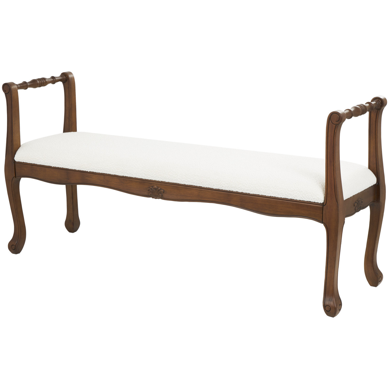 Darby Home Co Tyisha Fabric Arm Cream Bench with Brown Traditional Wood ...